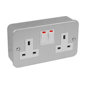 CED Metal Clad Double Switched Socket, 13amp Two Gang Sockets, UK ...