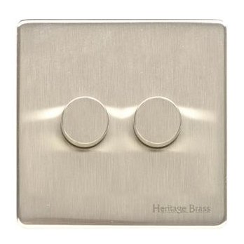 Heritage Brass Vintage Satin Nickel 2 Gang LED Dimmer with Satin Nickel ...