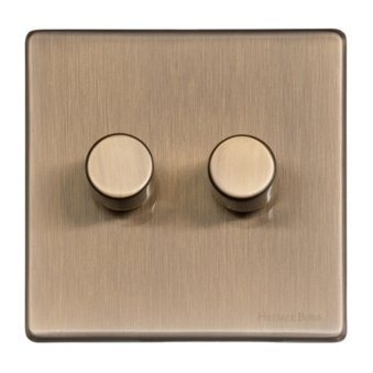 Heritage Brass Vintage Antique Brass 2 Gang LED Dimmer with Antique ...