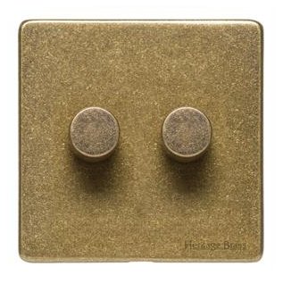 Heritage Brass Vintage Rustic Brass 2 Gang LED Dimmer with Rustic Brass ...