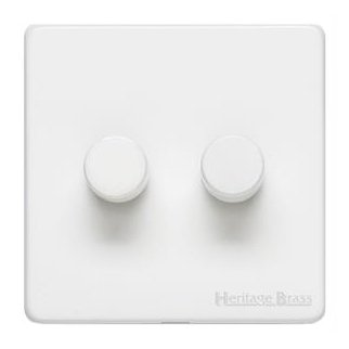 Heritage Brass Vintage Matt White 2 Gang LED Dimmer with Matt White ...
