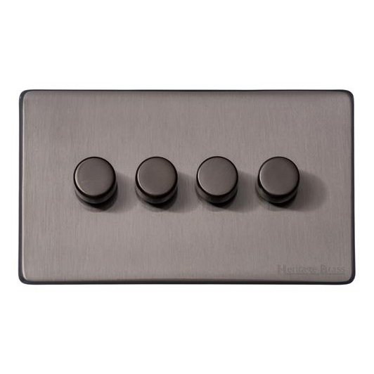 Heritage Brass Vintage Satin Black Nickel 4 Gang 250W Dimmer with Satin ...