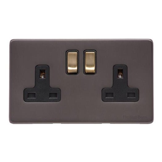 Heritage Brass Verona Matt Bronze 13A Double Socket with Antique Brass ...