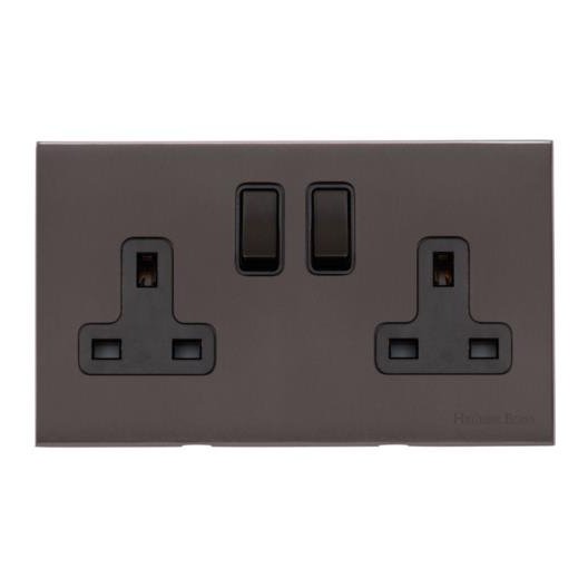 Heritage Brass Windsor Matt Bronze 13A Double Socket with Black Plastic ...