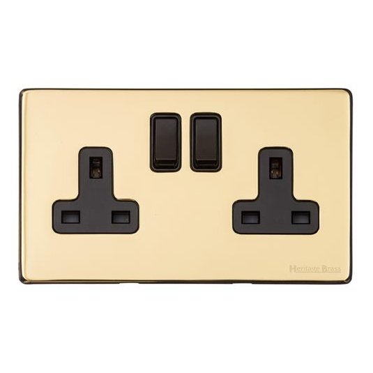 Heritage Brass Vintage Polished Brass 13A Double Socket with Black ...