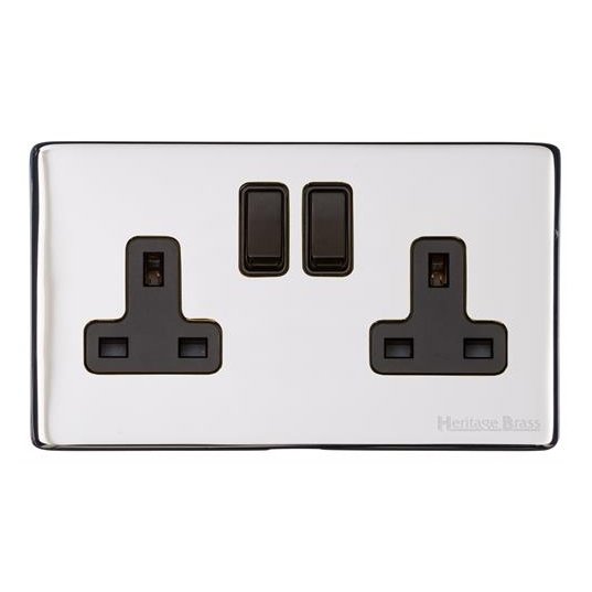 Heritage Brass Vintage Polished Chrome 13A Double Socket with Black ...
