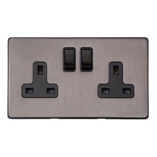 Heritage Brass Vintage Satin Black Nickel 13A Double Socket with Black ...