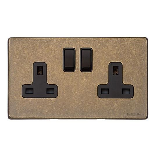 Heritage Brass Vintage Rustic Brass 13A Double Socket with Black ...