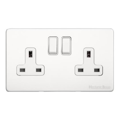 Heritage Brass Vintage Matt White 13A Double Socket with White Plastic ...