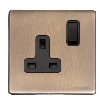 Heritage Brass Vintage Antique Brass 13A Single Socket with Black ...