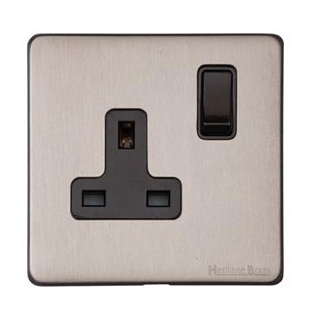 Heritage Brass Vintage Aged Pewter 13A Single Socket with Black Plastic ...