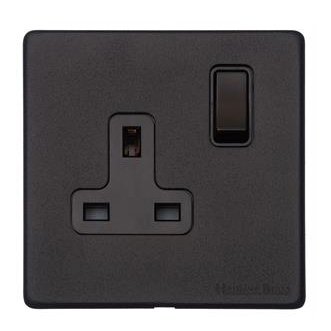 Heritage Brass Vintage Matt Black 13A Single Socket with Black Plastic ...