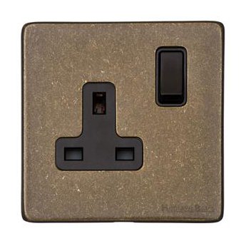 Heritage Brass Vintage Rustic Brass 13A Single Socket with Black ...