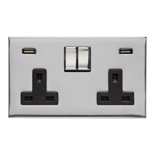 Heritage Brass Winchester Polished Chrome 13A Double Socket and Dual ...