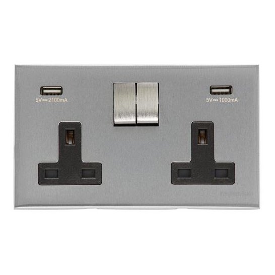 Heritage Brass Winchester Satin Chrome 13A Double Socket and Dual USB ...