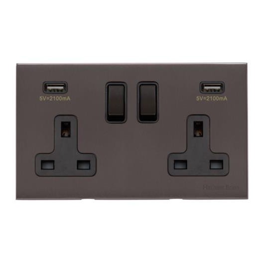 Heritage Brass Windsor Matt Bronze 13A Double Socket and Dual USB ...