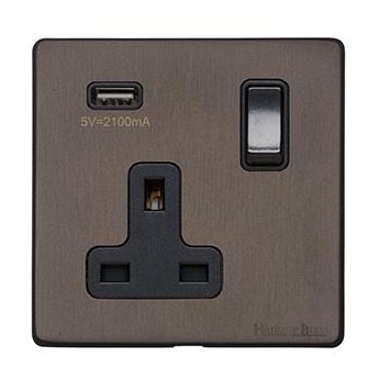 Heritage Brass Vintage Matt Bronze 13A Single Socket and USB Outlet ...