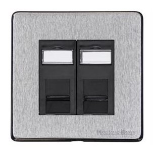 Heritage Brass Vintage Satin Chrome 2 Gang Secondary Telephone Socket with Black Plastic Insert ...