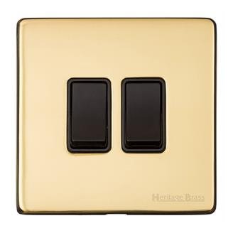Heritage Brass Vintage Polished Brass 2 Gang 10A Switch with Black ...