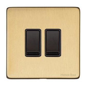 Heritage Brass Vintage Satin Brass 2 Gang 10A Switch with Black Plastic ...