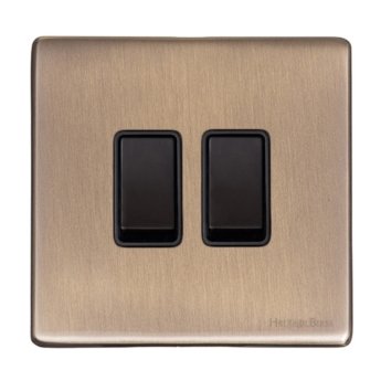 Heritage Brass Vintage Antique Brass 2 Gang 10A Switch with Black ...