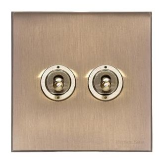 Heritage Brass Windsor Matt Antique Brass 2 Gang 20A Switch with ...