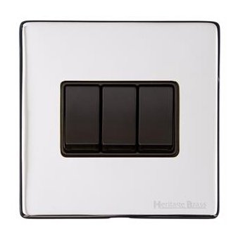 Heritage Brass Vintage Polished Chrome 3 Gang 10A Switch with Black ...