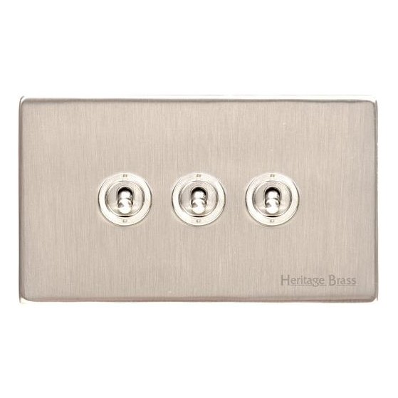 Heritage Brass Vintage Satin Nickel 3 Gang 20A Switch with Satin Nickel ...