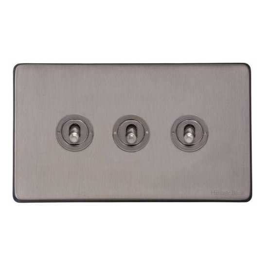Heritage Brass Vintage Satin Black Nickel 3 Gang 20A Switch with Satin ...