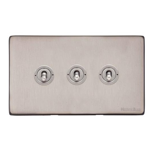 Heritage Brass Vintage Aged Pewter 3 Gang 20A Switch with Aged Pewter ...