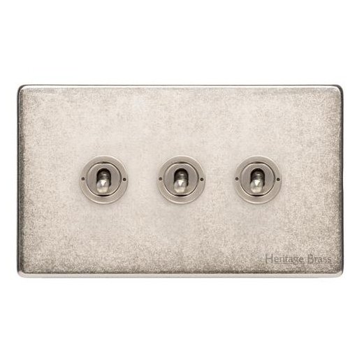 Heritage Brass Vintage Rustic Nickel 3 Gang 20A Switch with Rustic ...