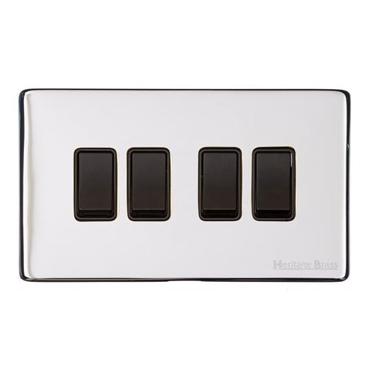 Heritage Brass Vintage Polished Chrome 4 Gang 10A Switch with Black ...