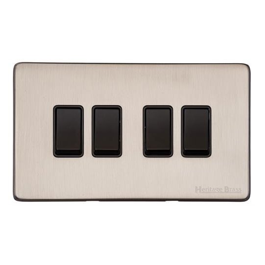 Heritage Brass Vintage Satin Nickel 4 Gang 10A Switch with Black ...