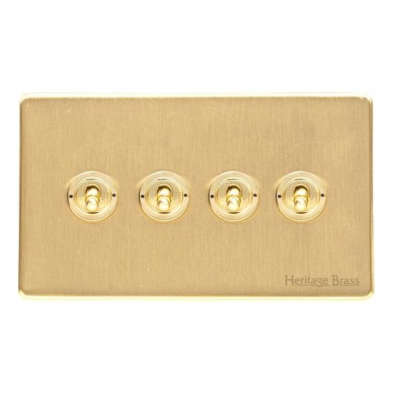 Heritage Brass Vintage Satin Brass 4 Gang 20A Switch with Satin Brass ...