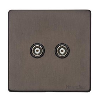 Heritage Brass Vintage Matt Bronze 2 Gang TV Coaxial Socket with Black ...