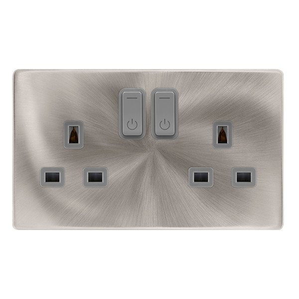Click Smart+ 2 Gang 13A Smart Switched Socket (SFBS30036GY) | UKES