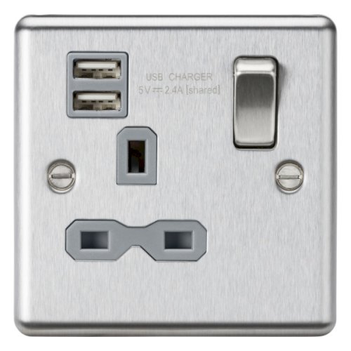 Knightsbridge 1 Gang Switched Socket, USB Charger (CL9124BCG) | UKES