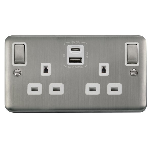 Click Deco Plus Stainless Steel 2 Gang 13A Ingot Switched Safety ...