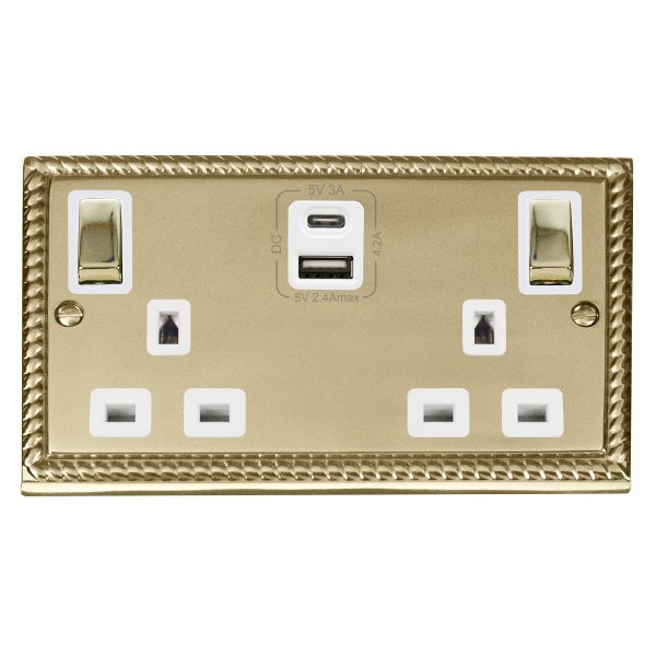 Click Deco Georgian Cast Brass 2 Gang 13A Ingot Switched Safety Shutter ...