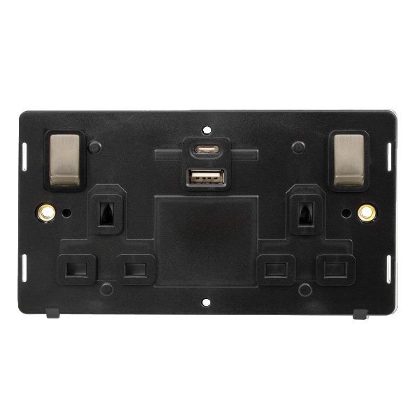 Click Definity Black 2 Gang 13A Ingot Switched Safety Shutter Socket ...