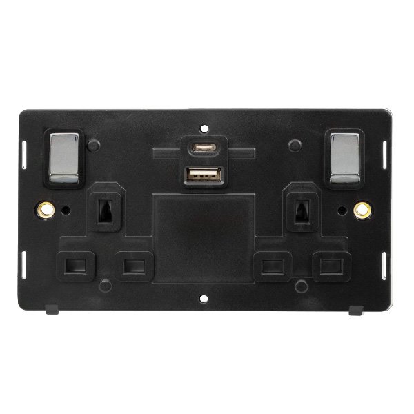 Click Definity Black 2 Gang 13A Ingot Switched Safety Shutter Socket ...