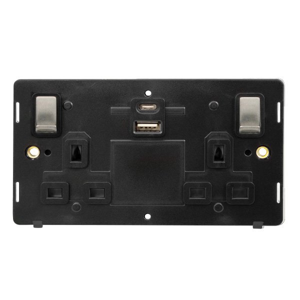 Click Definity Black 2 Gang 13A Ingot Switched Safety Shutter Socket ...