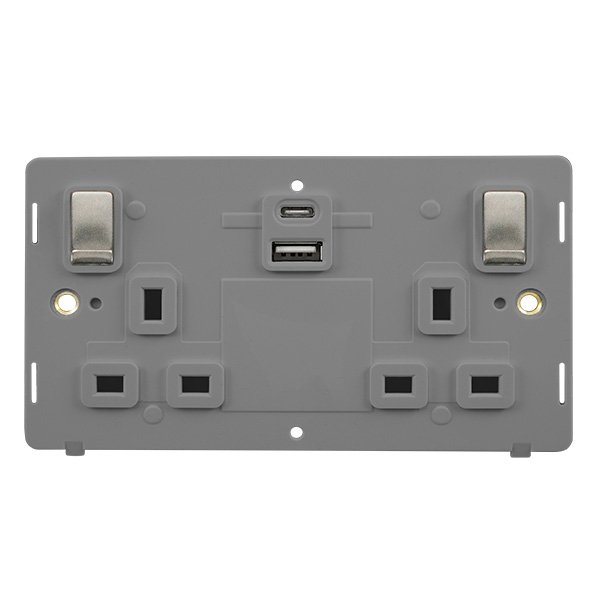 Click Definity Grey 2 Gang 13A Ingot Switched Safety Shutter Socket ...