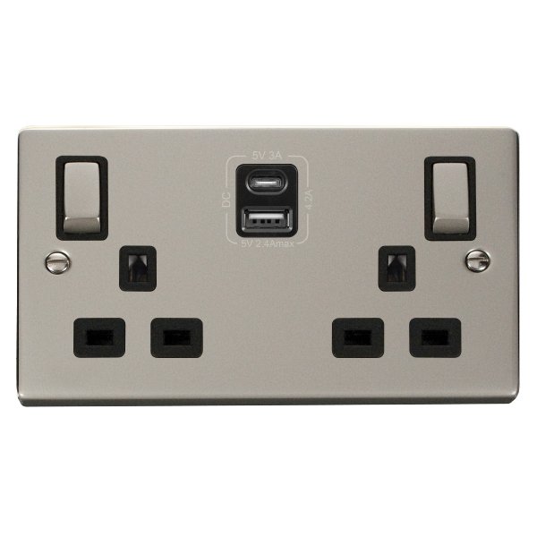 Click Deco Victorian Pearl Nickel 2 Gang 13A Ingot Switched Safety ...