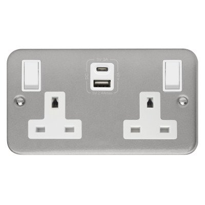 Click 2 Gang 13A Switched Socket with USB Outlets (CL786) | UKES