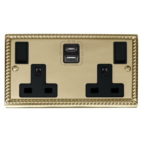 Click Deco Georgian Cast Brass 2 Gang 13A Switched Safety Shutter ...