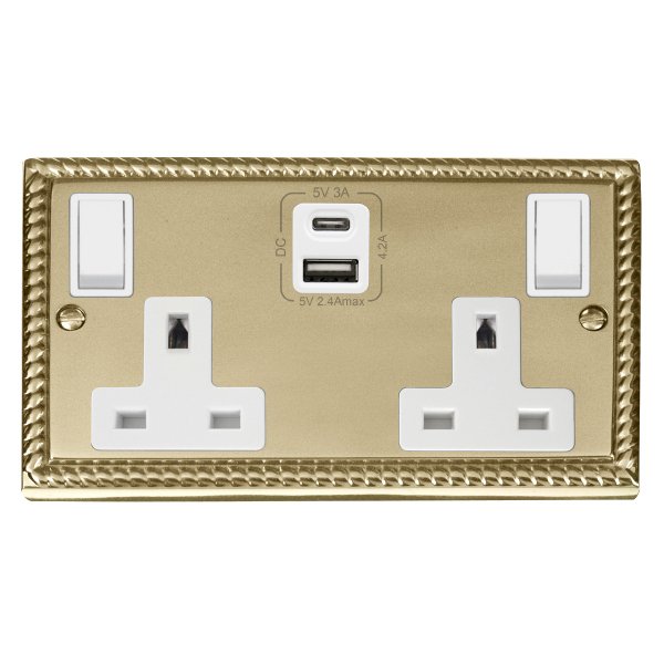 Click Deco Georgian Cast Brass 2 Gang 13A Switched Safety Shutter ...