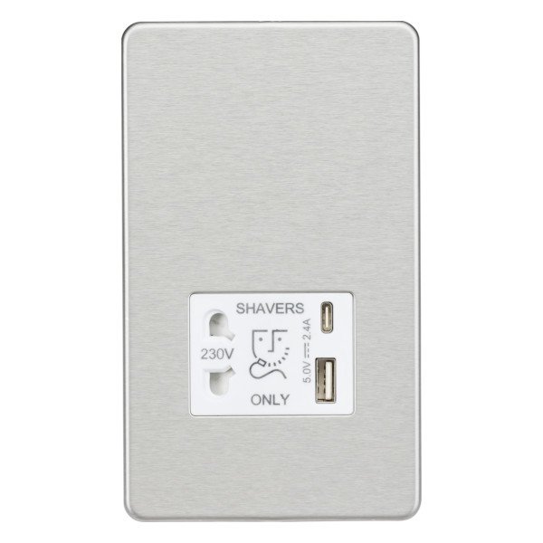 Knightsbridge Shaver Socket, Dual USB Charger (A+C) (SF8909BCW) | UKES