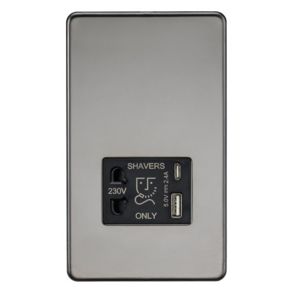 Knightsbridge Shaver Socket, Dual USB Charger (A+C) (SF8909BN) | UKES