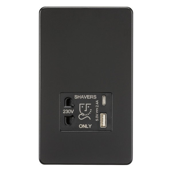 Knightsbridge Shaver Socket, Dual USB Charger (A+C) (SF8909MB) | UKES